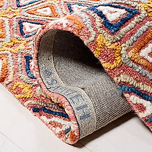 SAFAVIEH Trace Collection Area Rug - 5' x 8', Red & Navy, Handmade Wool, Ideal for High Traffic Areas in Living Room, Bedroom (TRC514Q)