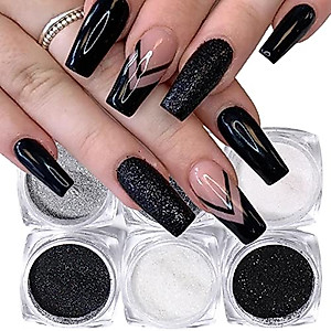 GULELAYAR 6 Color Nail Glitter Powder, Black White Nail Dust Shining Sugar Effect Holographic Nail Powder DIY Nail Art Manicure Decorations (Style 1)