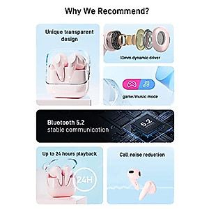 Bluetooth Wireless Earbuds,Immersive Sound Premium Deep Bass Hi-Fi Stereo Headset Bluetooth 5.2 Ear buds with Mics Call Noise Cancelling Lightweight Earphones for iOS,Android,Workout Sport Office