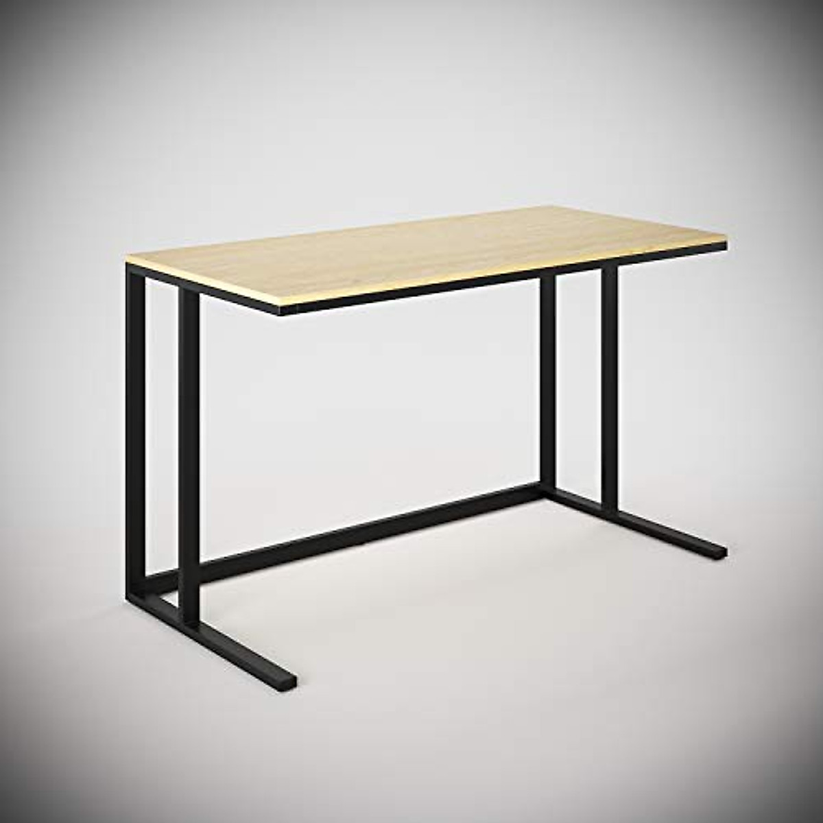 Flats & Castles Logan Modern Industrial Large Home Office Writing Desk with Thick Wood Top, Black Metal Legs, and Cable Management (55", Natural)