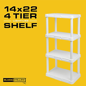 BLACK & YELLOW, 4-Tier Light-Use Plastic Storage Shelving Unit (White), 50lbs per Shelf Capacity (47”H x 22.1”W x 14.3”D), for Indoor Storage and Organization [2-Pack]
