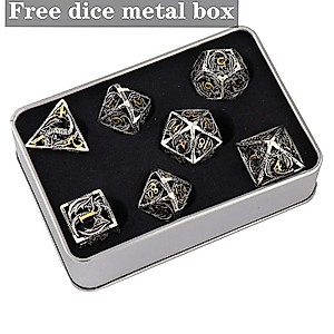 Pure Copper Hollow Metal Dice Set DND dice Dungeons and Dragon d&d polyhedral dice RPG dice with Role Playing Games dice Metal Box