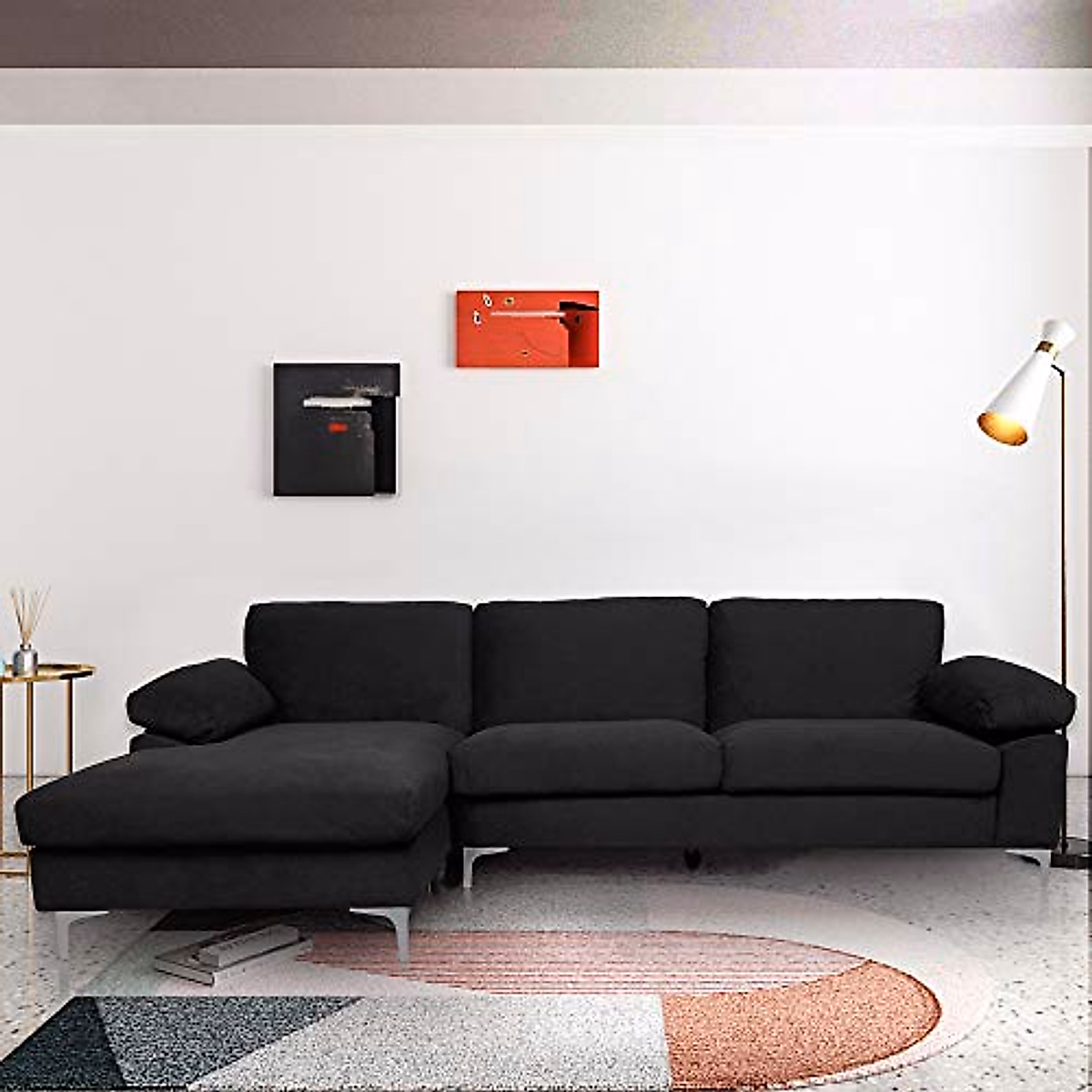 Restar Sectional Couch Left-Hand Facing, L-Shaped Couch for Family Living Room, Modern Large Velvet Sectional Sofa with an Extra-Wide Chaise Lounge (Black)