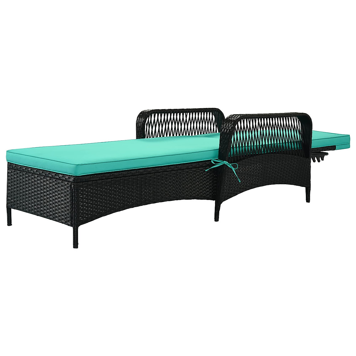 Pool Chaise Lounge Set, Outdoor Patio Pool, PE Rattan Wicker Chair Wicker Lounge Chair, Sun Lounger with Cushion, Reclining Chair Furniture with Adjustable Backrest for Beach Pool Patio (Green+Black)