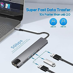 8 in 1 USB C Hub with 4K 30Hz HDMI Port,1 x USB-A 3.0/1 x USB-A 2.0 and 2 x 100W USB-C Port, Ethernet, SD/TF for Dell/Surface/HP/Lenovo Laptops