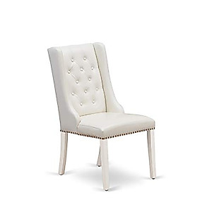 East West Furniture SHFO3-WHI-44 3 Piece Dining Set Contains a Round Dining Room Table with Pedestal and 2 Light Grey Faux Leather Upholstered Parson Chairs, 42x42 Inch, Linen White