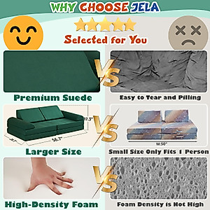 jela Kids Couch Large, Floor Sofa Modular Funiture for Kids Adults, Playhouse Play Set for Toddlers Babies, Modular Foam Play Couch Indoor Outdoor (56.7"x28.3"x17.3", Pine Green)