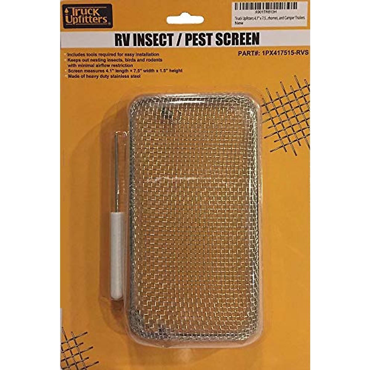 Truck Upfitters 4.1" x 7.5" x 1.8" RV Trailer Flying Bug/Insect and Rodent Stainless Steel Mesh Screen for Furnace Vents on Travel Trailers, Motorhomes, and Camper Trailers. Includes Install Tool!