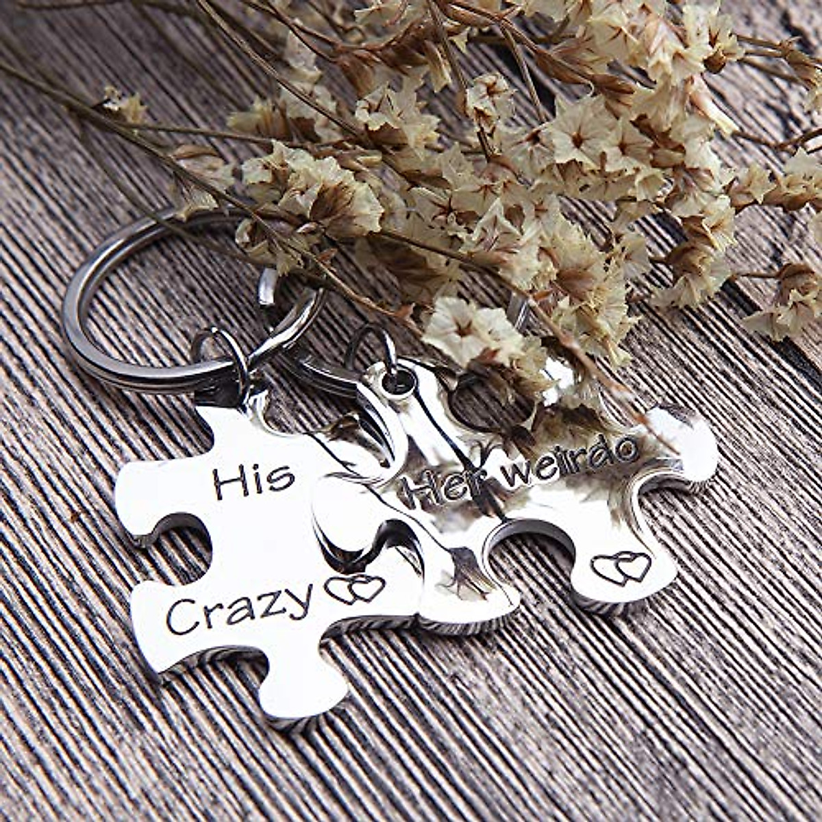 Couples Keychains Set His Crazy Her Weirdo Best Christmas Gifts Stocking stuffer Birthday Gift for Couple Husband Wife Girlfriend Boyfriend Him Her Personalized Puzzle Piece Pendant Key Chain Charm
