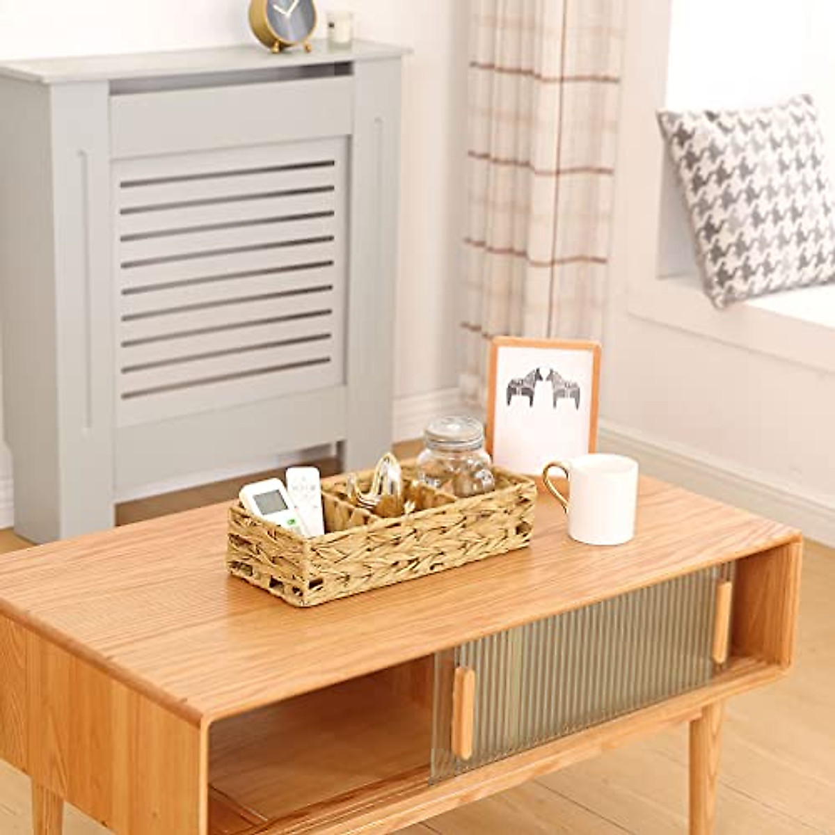 Zerodeko Seagrass Wicker Baskets 3 Grid Water Hyacinth Storage Bins Rattan Woven Baskets Dedsktop Sundries Container Stationary Box for Office Home