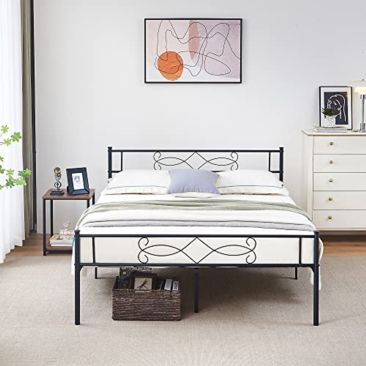 Vecelo 14" Queen Size Metal Platform Bed Frame with Headboard,Premium Steel Slat Support No Box Spring Needed,Noise-Free Anti-Slip,Easy Assembly