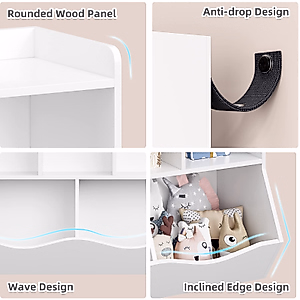 GAOMON Toy Bookshelf and Bookcase for Boys and Girls, Multi Shelf with Cubby Organizer Cabinet for Storage Books and Toys, for Children Bedroom Playroom Hallway Kindergarten School (White)