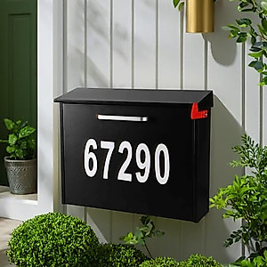 Wall Mount Locking Mailbox with Code Lock - Black Large Capacity with House Numbers Security Digital Password Lock Mailbox - Waterproof Iron Vertical Drop Mail Box Package Delivery Box Outdoor