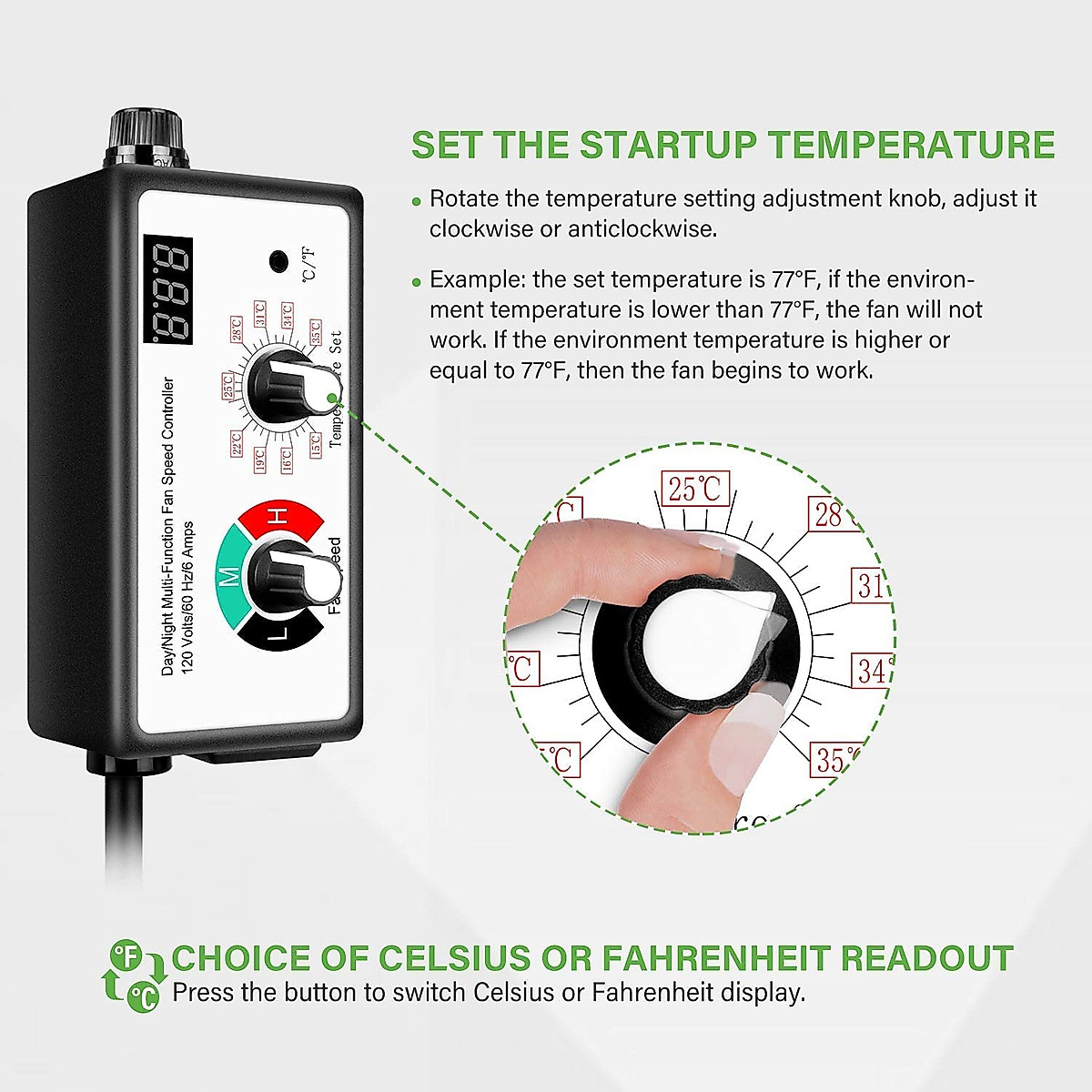 iPower Variable Vent Duct Inline Blower Fan Speed Adjuster with Temperature Controller for HVAC Ventilation System, 750W 6A