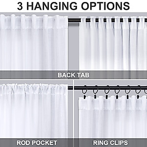 White Kitchen Cafe Curtains 24 Inch Length for Small Window Treatments 2 Panels Set Back Tab Pocket Top Tier Curtains Semi Sheer Linen Short Bathroom Curtains for Closet Door Coverings 30x24 Long