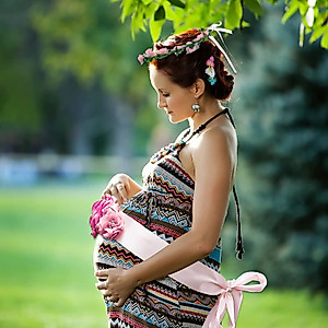 Xinnun 5 Pcs Baby Shower Maternity Sash Kit Shoulder Sash and Pin Daddy Corsages Flower Crown Pregnancy Sash Rose Wreath Headdress for Baby Shower Pregnancy Parents Prop Present Party Favor(Pink)