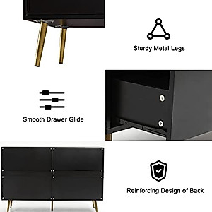 MAISONPEX 6 Drawer Dresser with Metal Handles , Black Modern Wood ,Chest of Drawers, Sturdy Frame Bedroom Furniture with Drawers for Closet Hallway, Living Room