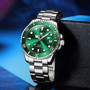 OLEVS Men Automatic Watches Green Watches for Men Self Winding No Battery Waterproof Mens Watches Pro Divers Two Tone Men's Wrist Watches, Reloj para Hombre