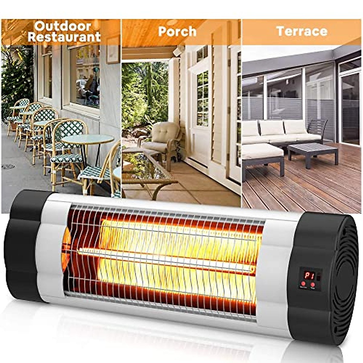 Outdoor Electric Heater, Infrared Wall Mounted Heater for Outdoor/Indoor Use, 1500W Ceiling Patio Heater with Remote Control & 24H Timer, Electric Space Heater For Garage Porch, Weatherproof