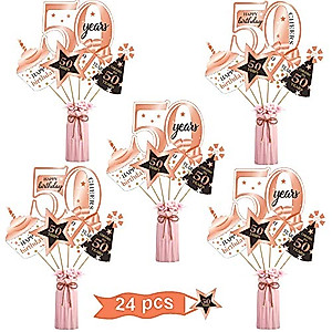 Blulu Birthday Centerpieces for Tables Birthday Decorations Set Birthday Party Sticks Table Cake Toppers Anniversary Party Decorations for Women