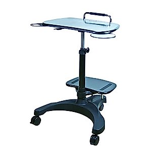Aidata Ergonomic Sit-Stand Mobile Laptop Cart Work Station with Printer Shelf. with Built in Cup Holder and Mouse Pad. Black (Model: LPD009P)
