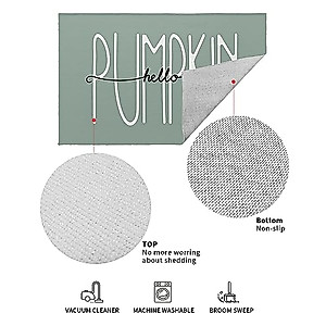 Hello Pumpkin Door Mat 24x36inch, Non-Slip Absorbent Non Skid Entrance Mat, Washable Low-Profile Inside Outside Floor Mat Doormats for Entryway Patio, Fall Thanksgiving Green Background