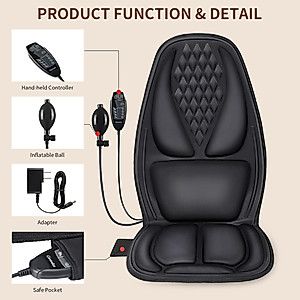Back Massager with Heat, Massage Seat Cushion with 3D Lumbar Traction, 10 Vibrating Motors Massager Chair Pad for Full Body Pain Relief, and Home Use