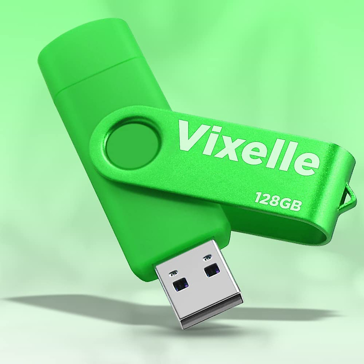 Vixelle 128GB High Speed USB 3.0 Type-C Flash Drive with Lanyard – 2in1 Dual USB C Memory Stick - 360° Swivel Pen Drive with Keychain Loop – 128GB USB Stick for Smartphone, Tablet & Computer - Green