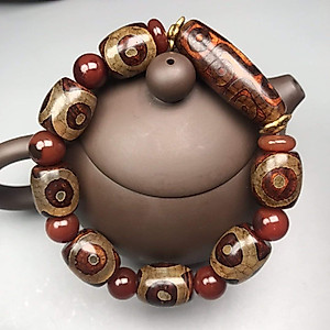 Tibetan Old Agate Three Eyes Nine Eyes Dzi Bead Bangle