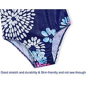 Domusgo Girls Gymnastics Leotards Shiny Round Flowers Blue One-Piece Kids Dance Sleeveless Tank (7/8 Years)