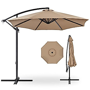 Best Choice Products 10ft Offset Hanging Market Patio Umbrella w/Easy Tilt Adjustment, Polyester Shade, 8 Ribs for Backyard, Poolside, Lawn and Garden - Tan