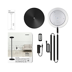 Tenergy Torchiere Remote Control Floor Lamp, 3000 LM LED Floor lamp 30W (150W Equivalent) Standing Lamp with Stepless Touch Dimmer, Omnidirectional Remote Control, 90° Adjustable Top, Warm White Light