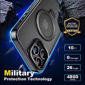 IKARY for iPhone 13 Pro Max Case with Hidden Magnetic Stand Compatible with Magsafe & Military-Grade Drop Protection - Shockproof Translucent Matte iPhone 13 Pro Max Phone Case, Black