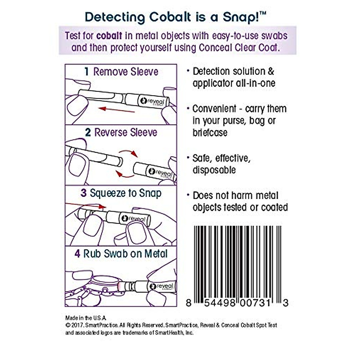 Reveal and Conceal Cobalt Test Kit by Smart Practice - Detecting Cobalt is a Snap - Test for Cobalt in Your Jewelry and Prevent Skin Exposure With Liquid Clear Coat - Includes 10 Test Swabs