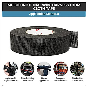 RED WOLF Wire Harness Tape 1 Inch 50 FT High Temp Wiring Loom Harness Self-Adhesive Felt Cloth Electrical Tape for Automotive Engine Electrical No Residue Fabric Insulated Black 5 Rolls