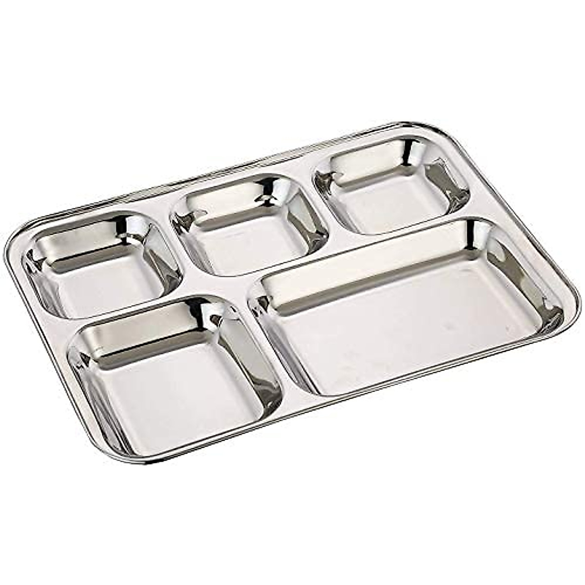 Khandekar Pack of 4 Stainless Steel Lunch Plate, 5 Compartment Thali, Food Divided Plates, Dinner Plate Set, Outdoor Camping and Everyday Use