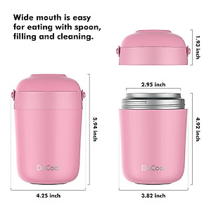 DaCool Food Thermos for Kids With Handle 16 Ounce Insulated Lunch Containers Leakproof Thermos for Food Lunch Soup Vacuum Stainless Steel With Folding Spoon Lunch Box for Kids School Outdoors Pink