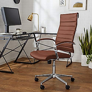 Amazon Basics High-Back Executive Swivel Office Desk Chair with Ribbed Puresoft Upholstery - Brick Red, Lumbar Support, Modern Style