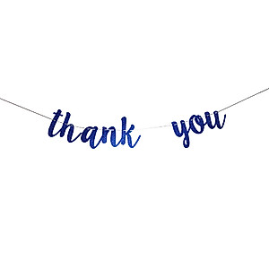 Thank You Banner - Blue Glitter Sign for Engaged - Wedding - Bridal Shower Bunting Thanksgiving Photo Booth Props