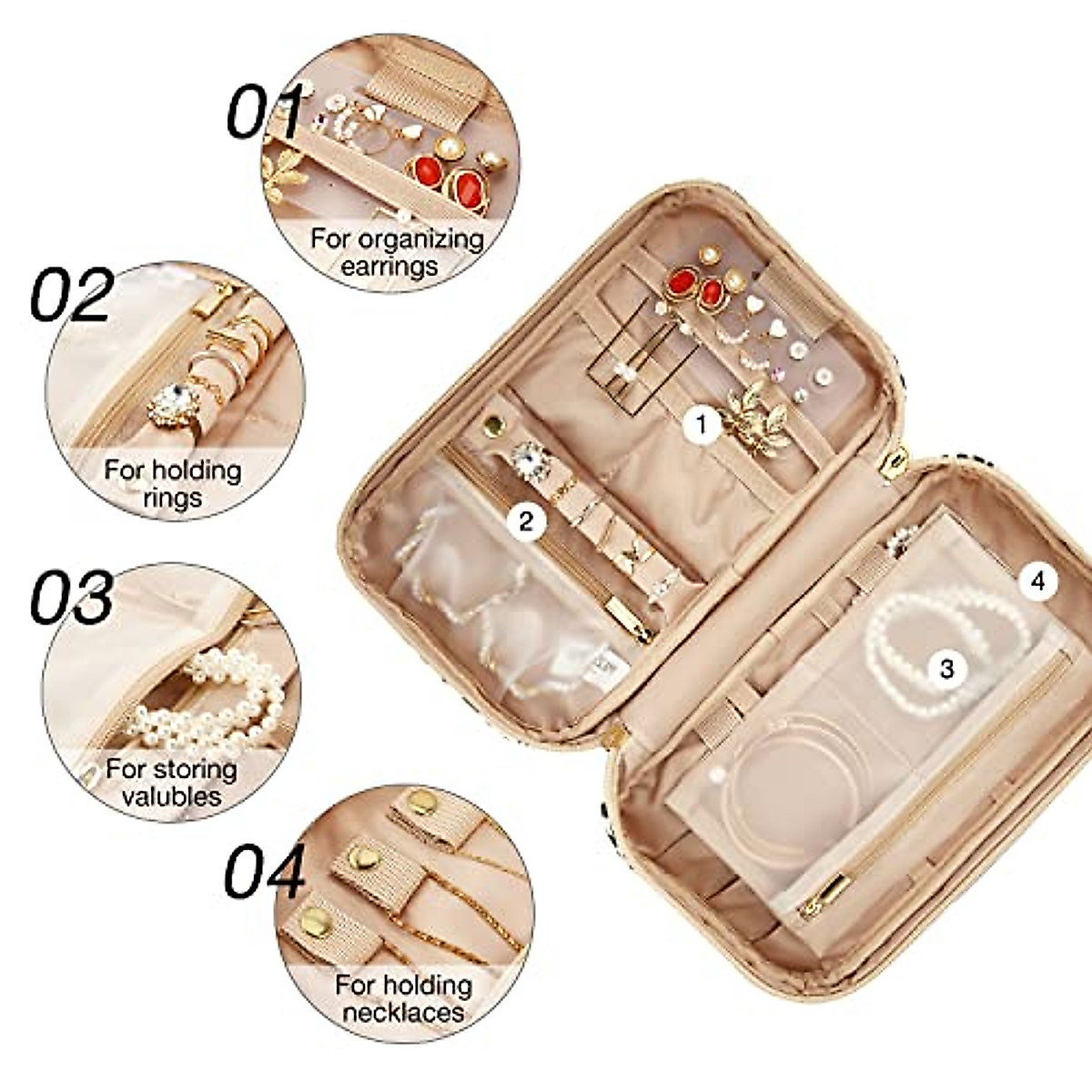 MIZATTO Travel Jewelry Organizer, Medium Jewelry Storage Bag for Necklaces, Earrings, Rings and Bracelets
