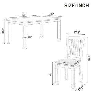 Merax 7-Piece Dining Table Set with 6 Upholstered Chairs, Neoclassical Style Wood Kitchen Dining Table with Shaped Legs, Kitchen Furniture Set for Family (Grey+White)