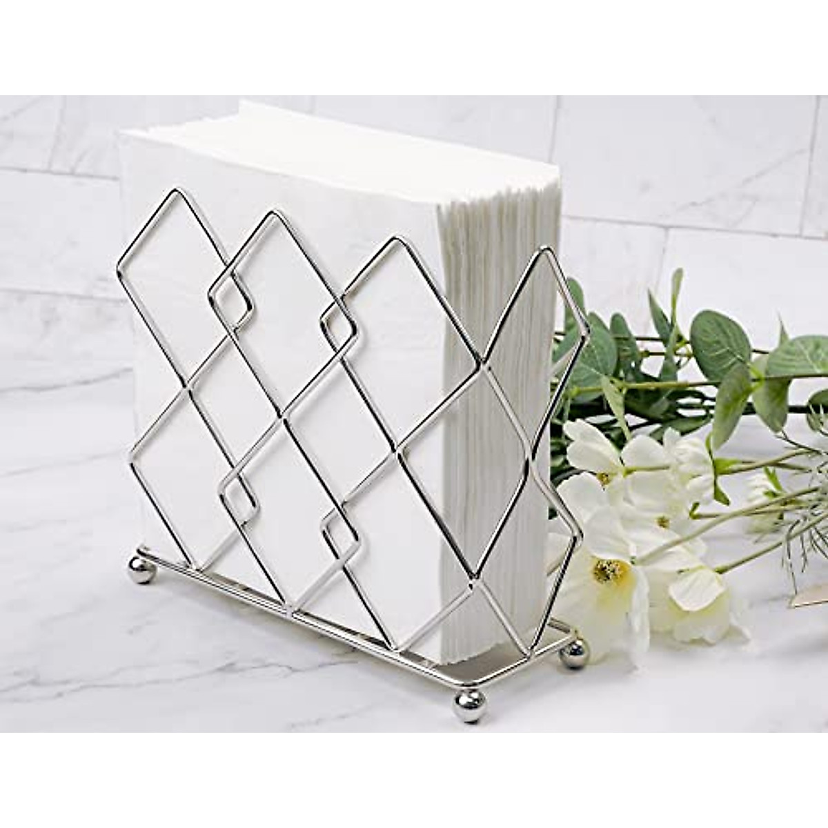 LEVIMETREE Silver Napkin Holder - Stainless Steel Napkin Holders for Tables Modern Serviette Holder Tissue Dispenser Perfect for Outdoor Events - Decorative Clear Cocktail Napkin Kitchen Décor