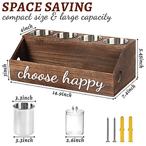 Hair Tool Organizer - Brown Hair Dryer Holder Rustic Wood Blow Dryer Holder Hot Hair Tools Curling Iron Straightener Holder Wall Mounted & Countertop Bathroom Organizer Vanity Cabinet Storage Stand