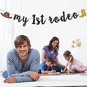 INNORU My 1st Rodeo Banner, Mexican Theme first Birthday Party Decorations, West Cowboy Cowgirl 1st Birthday Party Decorations Black Glitter