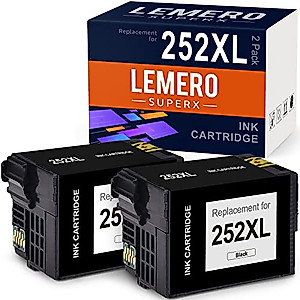 LemeroSuperx Remanufactured Ink Cartridge Replacement for Epson 252XL 252 T252XL T252XL120 Work for Workforce WF-7720 WF-7710 WF-7210 WF-3640 WF-3620 WF-7620 WF-7610 WF-7110 (Black, 2 Pack)