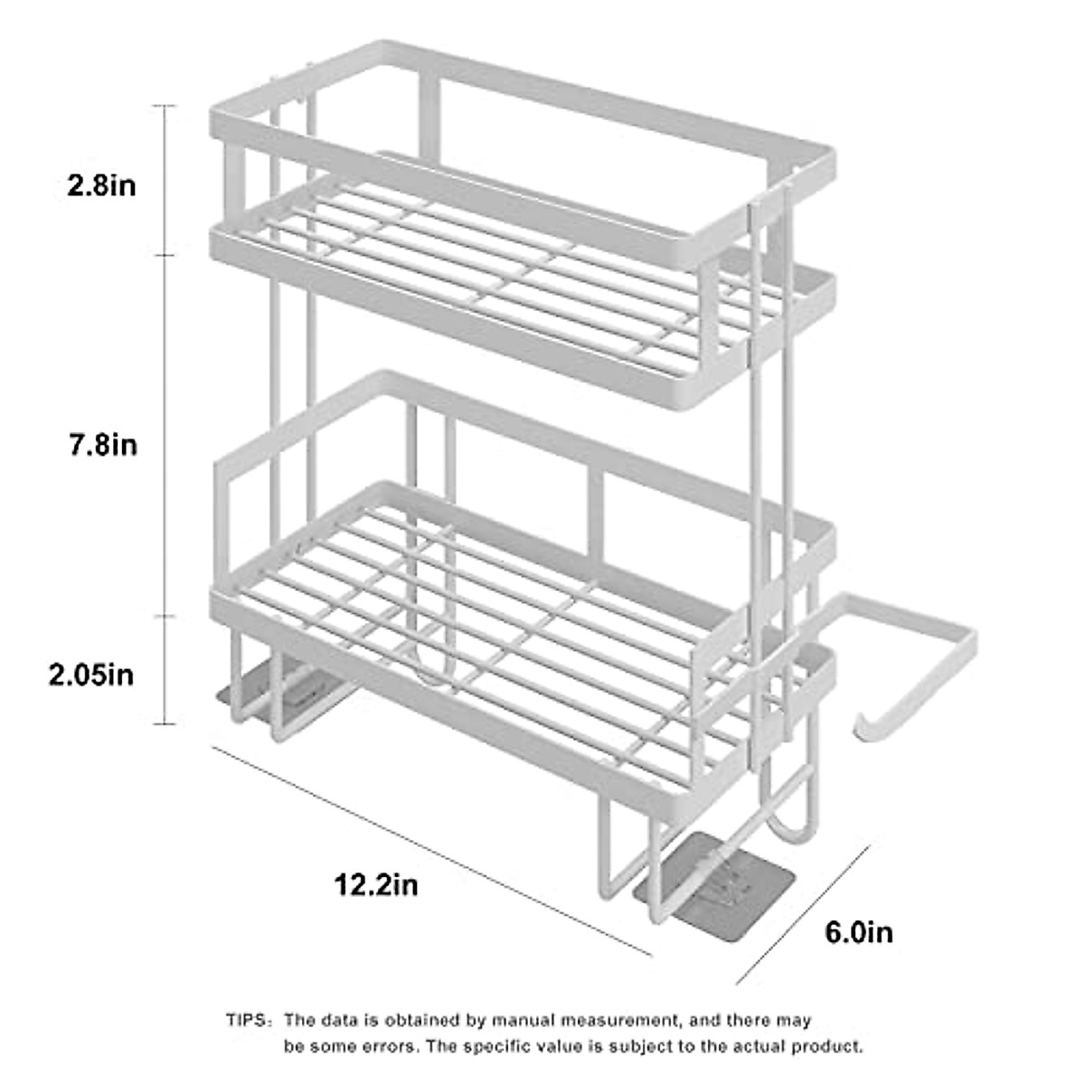 JOYKI Bathroom Over The Toilet Storage Shelf,2-Tier Bathroom Organizer, Restroom Organizers with Adhesive Base and Hooks,Anti-Tilt No Drilling Wall Mounting Rack Toilet Paper Hanger,White