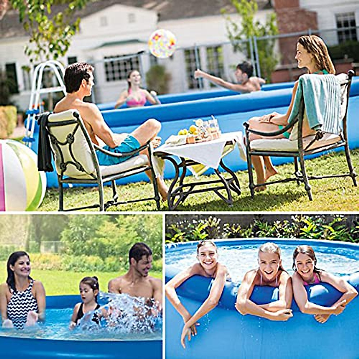 Outdoor 12ft X 30in Inflatable Swimming Pool Above Ground with Pump, 10 Person PVC Folding Swimming Pool for Garden Backyard (with Pump)