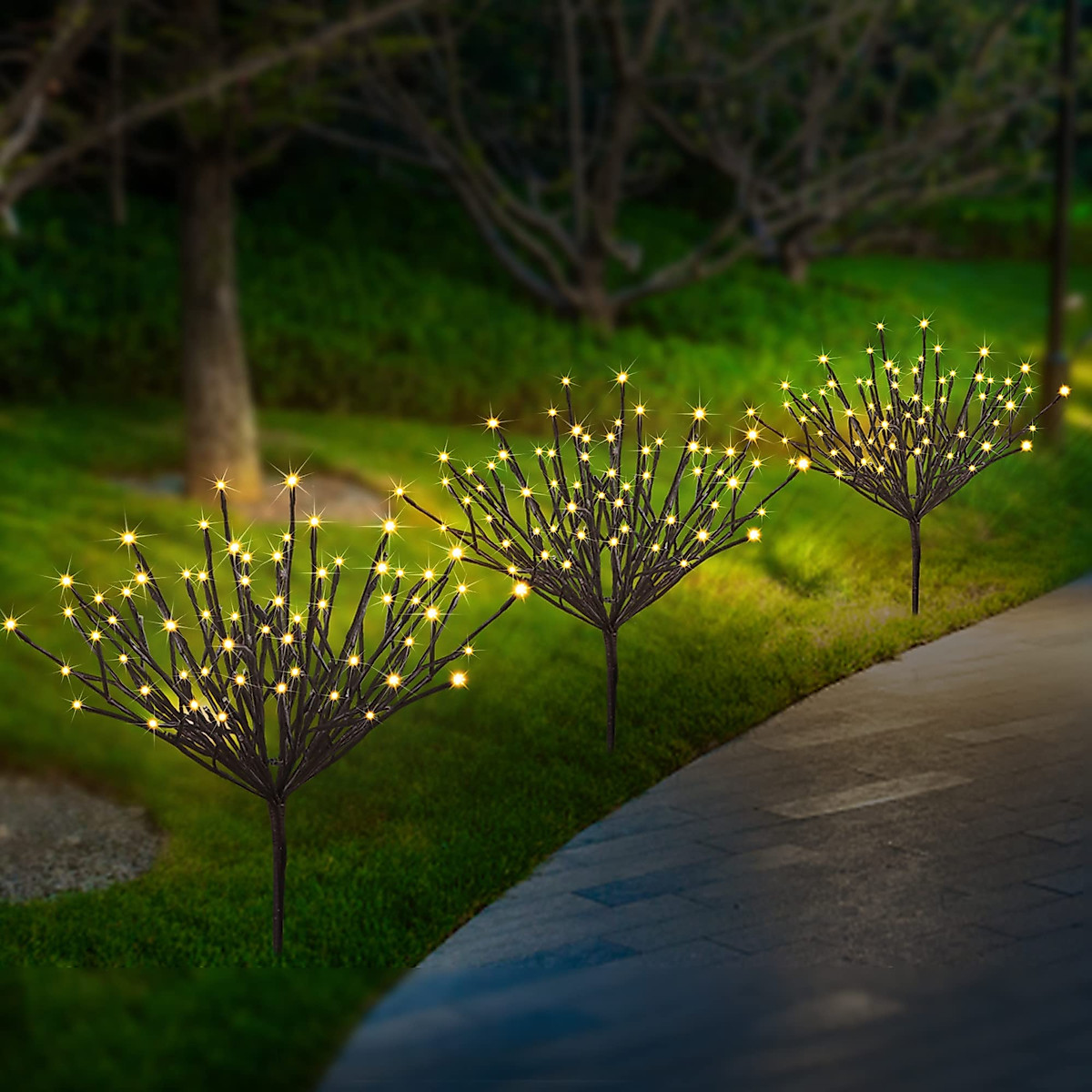 Solar Led Lighted Branches Pathway Lights 3 Pack 180 Led Brown Twig Lights with Blinking Mode for Yard Garden Home Christmas Decoration (Warm White)