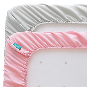 Baby Bassinet Sheets 4 Pack Compatible with UPPAbaby Bassinet, Chicco LullaGo Anywhere Portable Bassinet and Graco DreamMore Bedside, Ultra Soft & Skin-Friendly, Grey and Pink