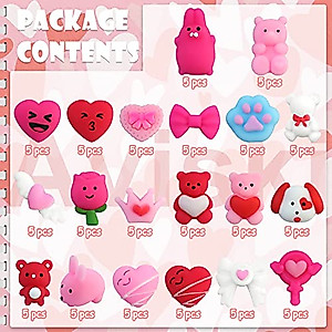 100PCS Valentines Day Mochi Squishy Toys, Mini Kawaii Squishies Soft Fidget Toys Stress Squeeze Toys Party Bags Filler, Small Stocking Stuffers for Classroom Prizes Boys Girls Birthday Exchange Gifts